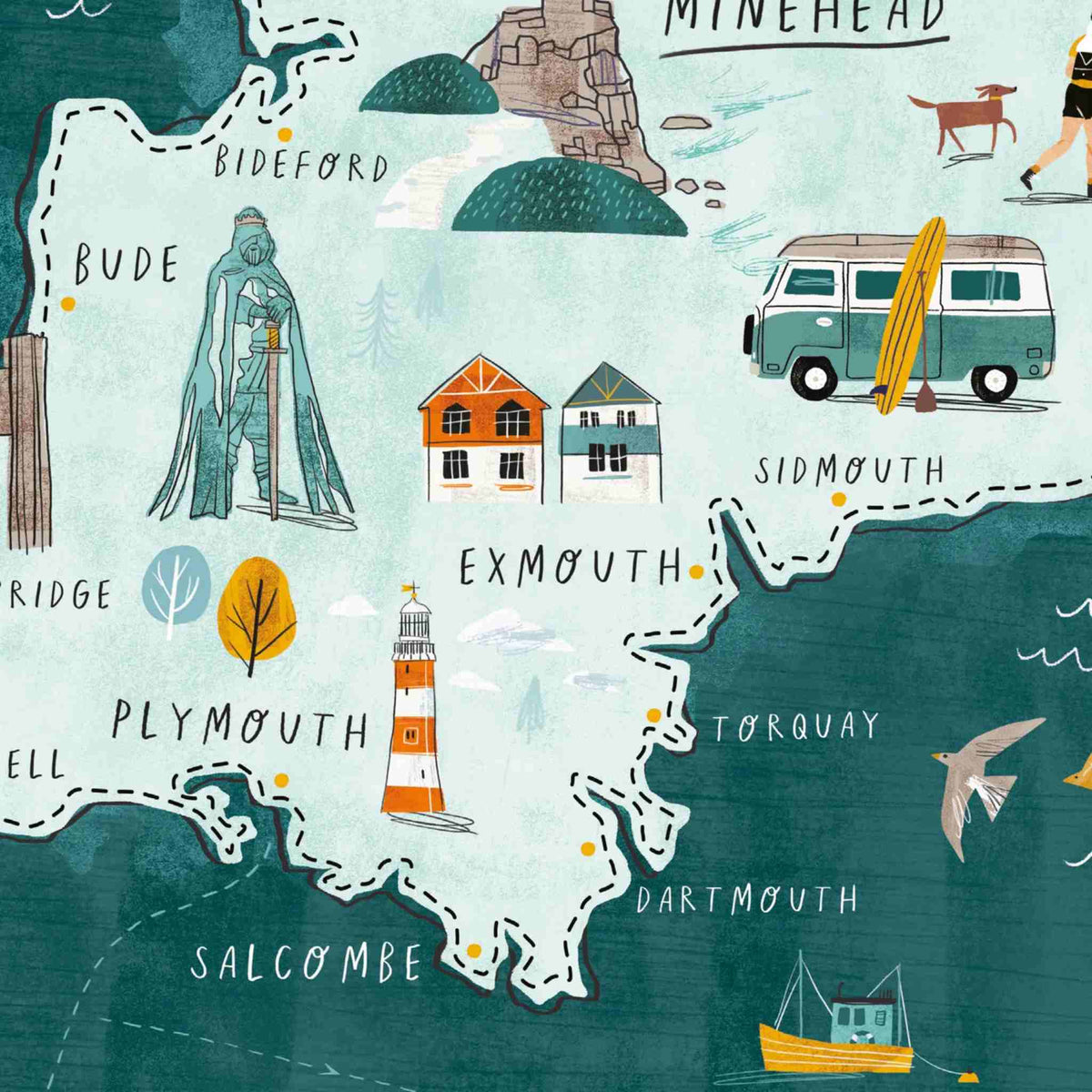 South West Coastal Path Print - Illustrated Route Map & Frame – Webb ...