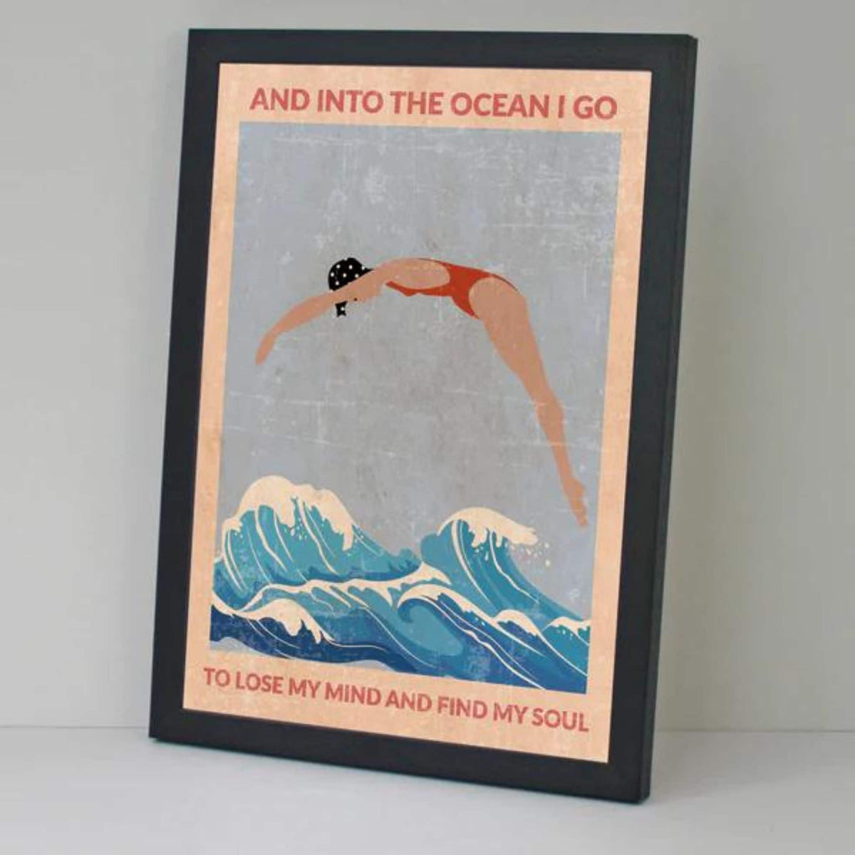 Into the Ocean I go (Red) | A3 Print in Black Frame | Webb Street Company